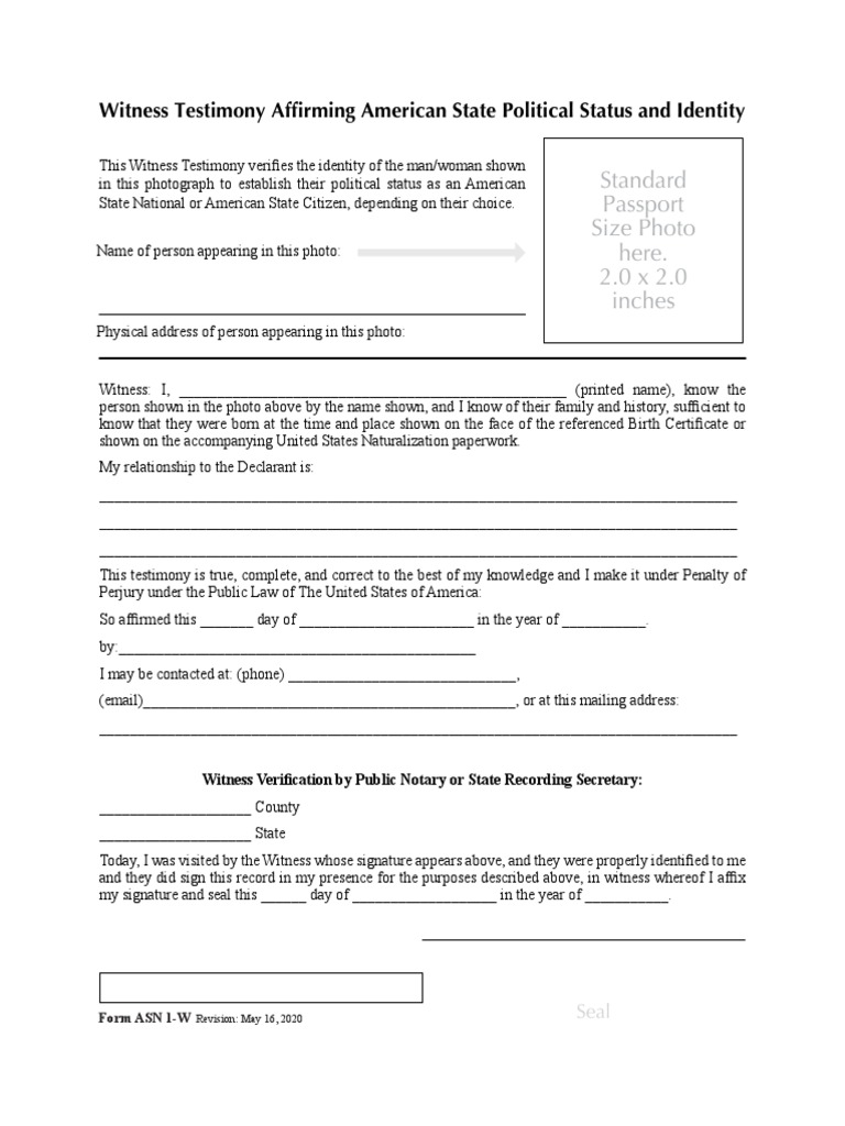 Form ASN-1-W - Witness Affirmation Form | PDF