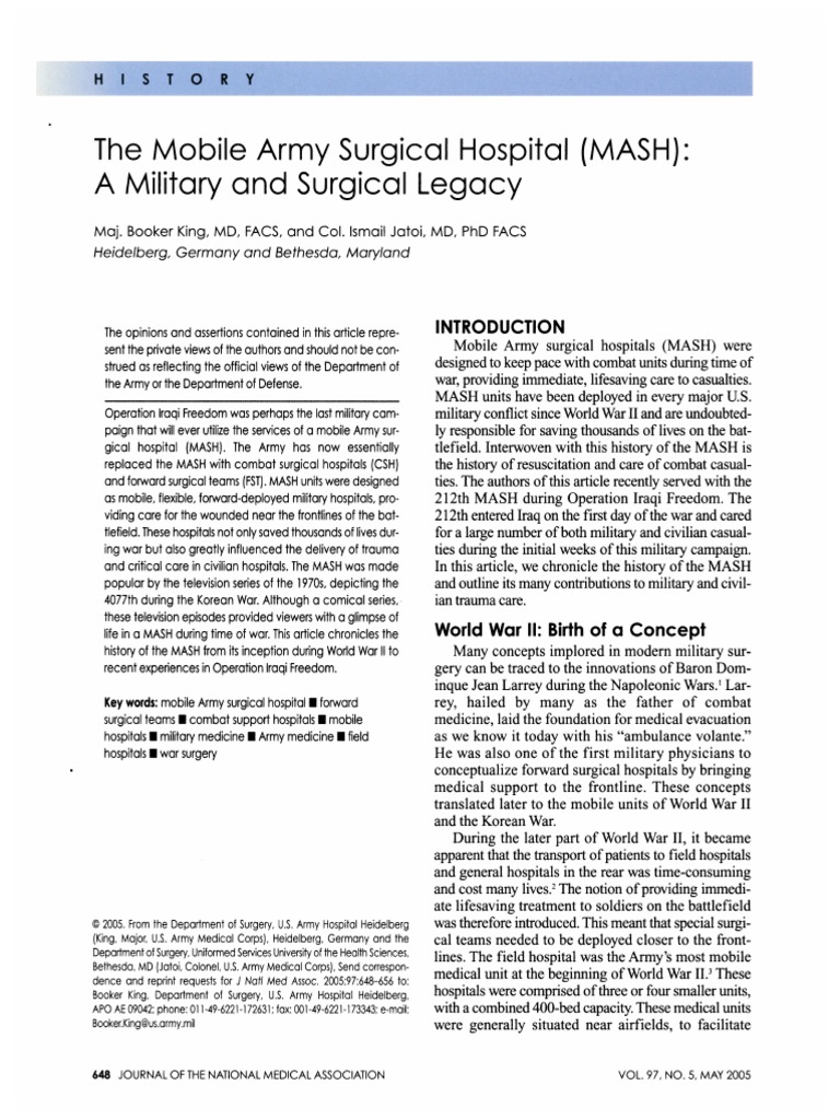The Mobile Army Surgical Hospital (MASH) A Military and Surgical Legacy ...