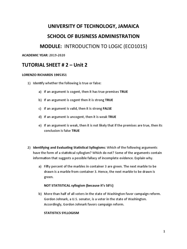 University of Technology, Jamaica School of Business Administration Module: Introduction To ...