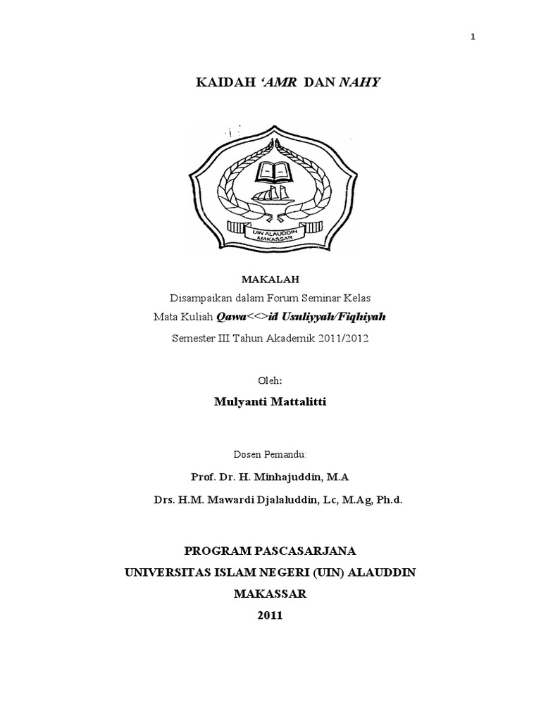 KAIDAH AMR DAN NAHY Oleh MULYANTI | PDF