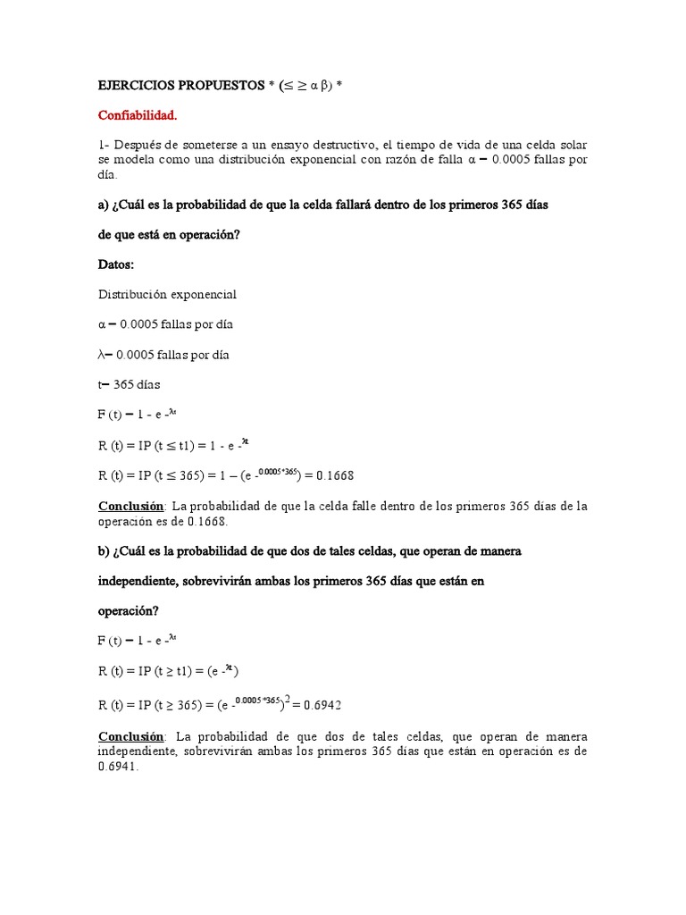 Ejercicios de Repaso - Confiabilidad | PDF | Ingeniería de confiabilidad | Intervalo de confianza