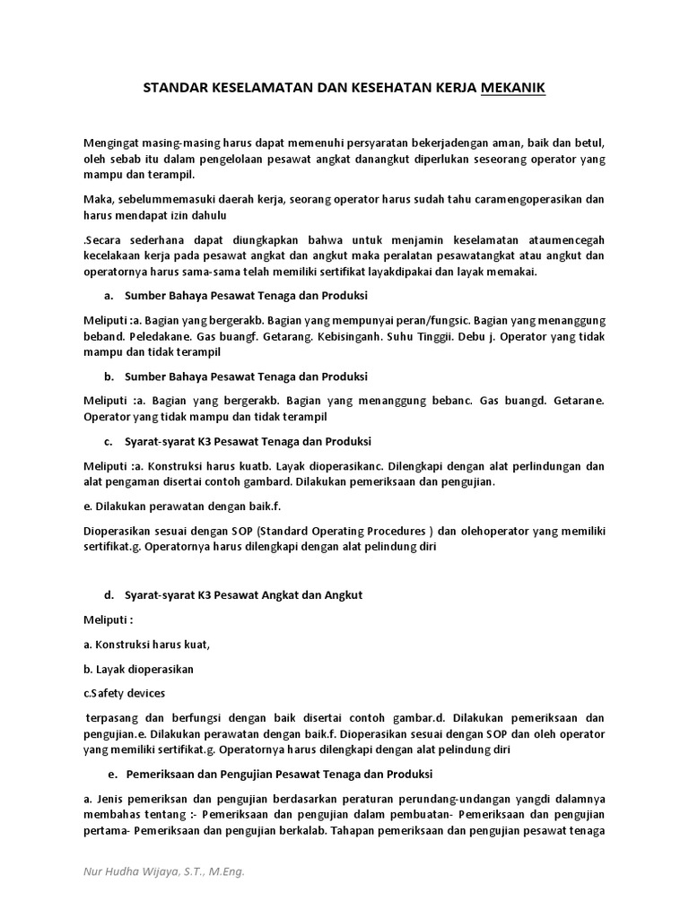 Standar K3 Mekanik Alkes | PDF
