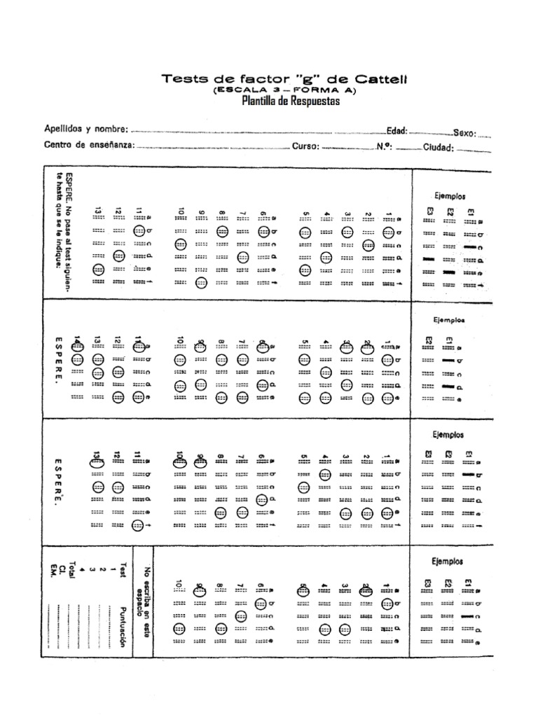 Plantilla de Respuestas Escala 3 Factor G PDF | PDF