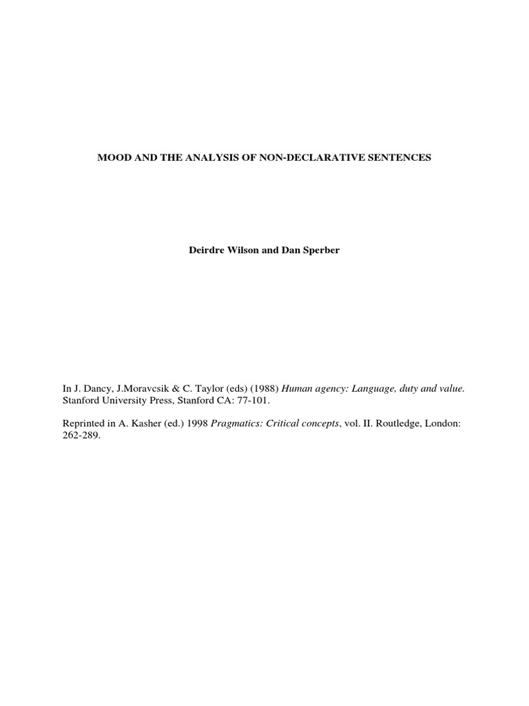 Mood and The Analysis of Non-Declarative Sentences | PDF | Question ...