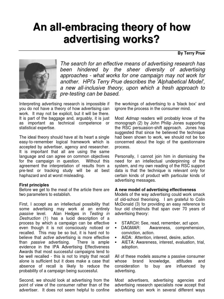 An All Embracing Theory of How Advertising Works - Terry Prue | PDF ...
