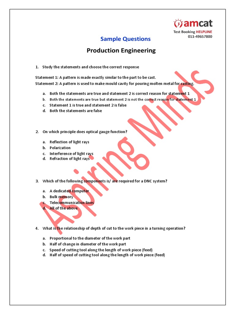 Production Engineering: Sample Questions | Download Free PDF | Casting ...