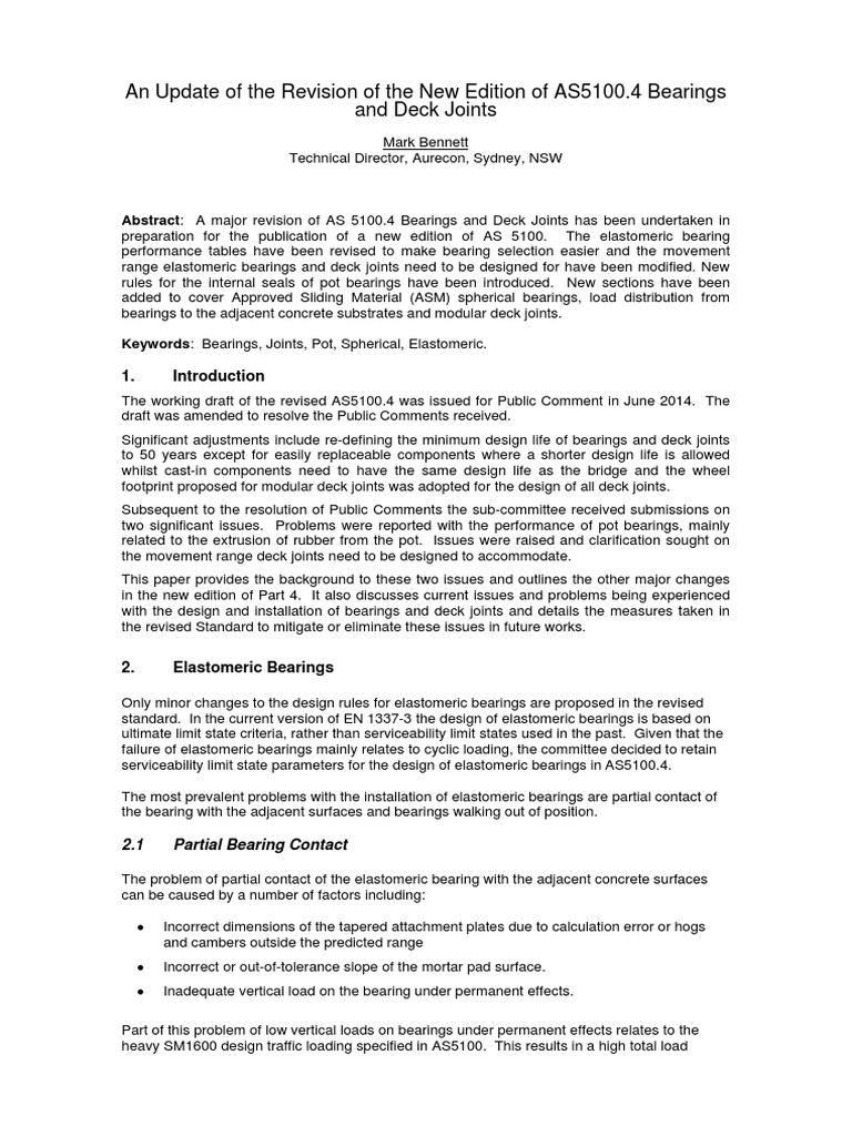 An Update of The Revision of The New Edition of AS5100.4 Bearings - 1 ...