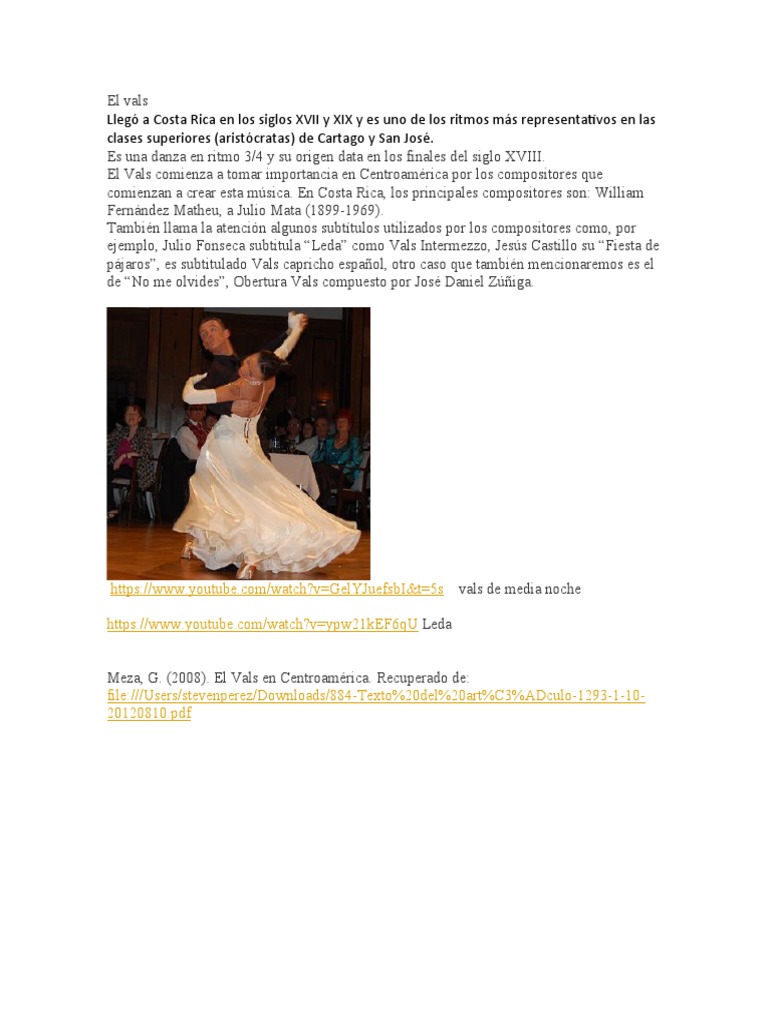 Historia del vals en Costa Rica | PDF
