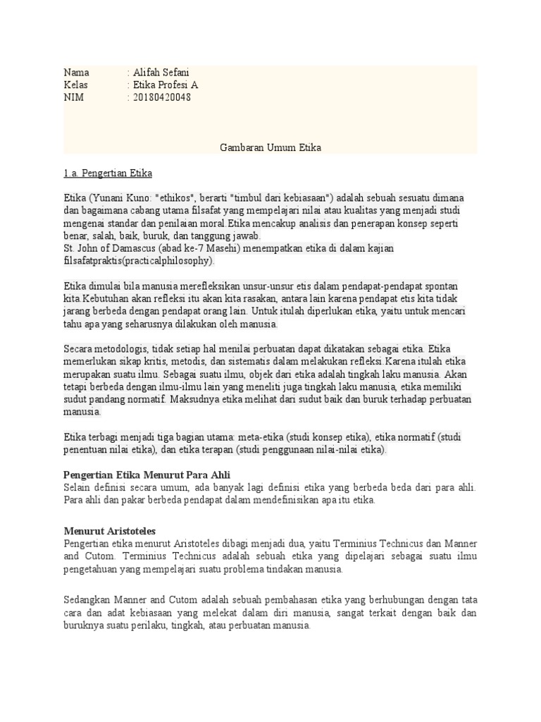 Resume - Bab 7 - 20180420048 (Gambaran Umum Etika) | PDF