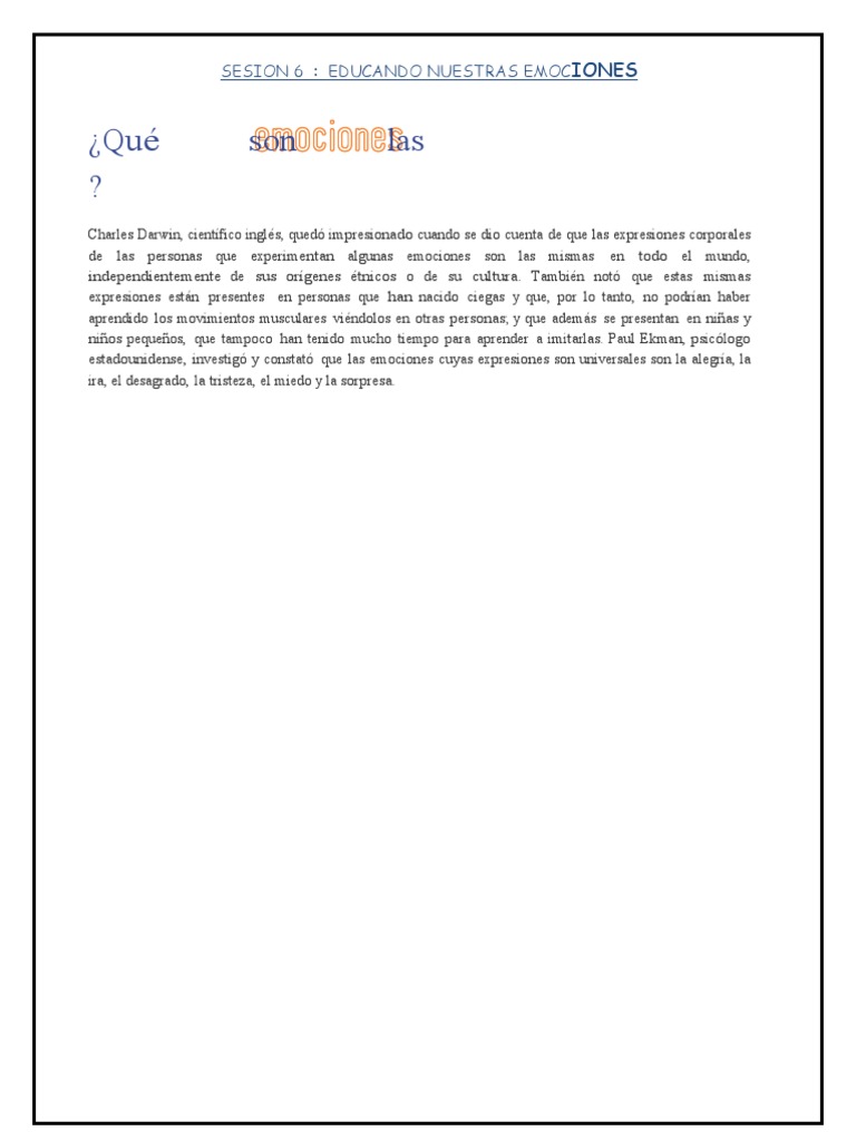 Ficha 6 Educando Nuestras Emociones 2do Pdf Inteligencia Emocional