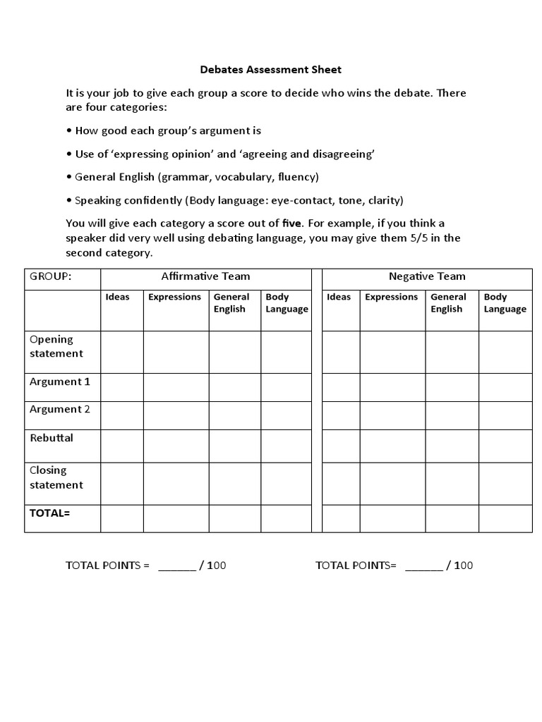 Debate Scoring Criteria Sheet | PDF