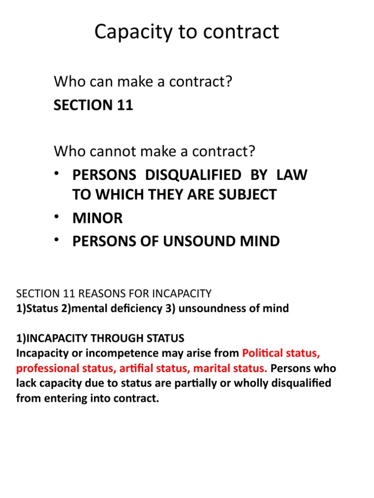 Capacity To Contract: Who Can Make A Contract? | PDF | Common Law ...