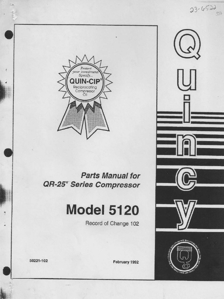 Parts Manual For QR-25 Series Compressor Model 5120 - QUINCY | PDF