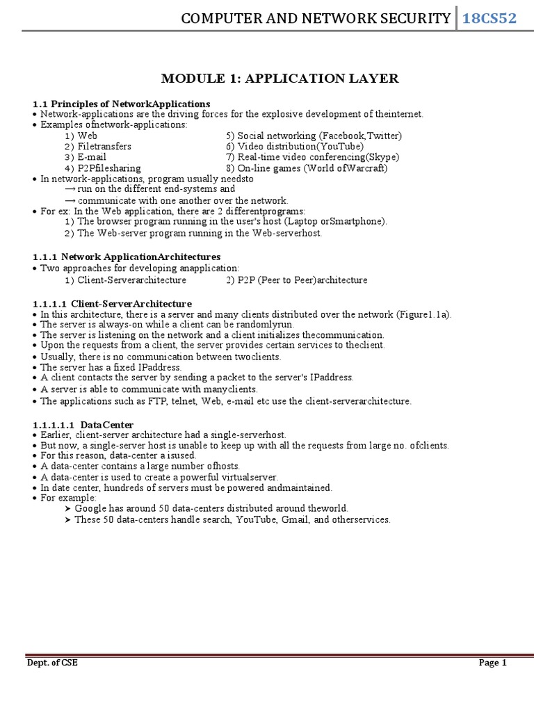 Module 1: Application Layer: Principles of Networkapplications | PDF | Domain Name System | Peer ...