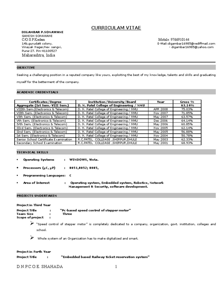 Maharashtra, India: Curriculam Vitae | PDF | Computer Architecture ...