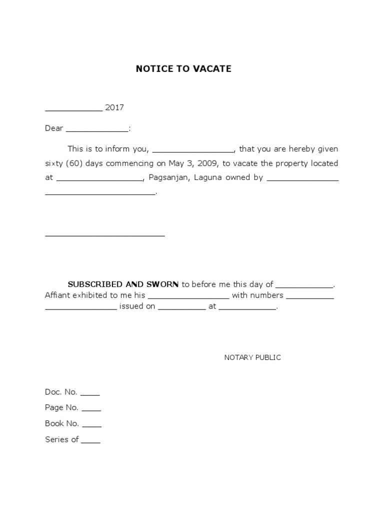 Blank Notice To Vacate | PDF