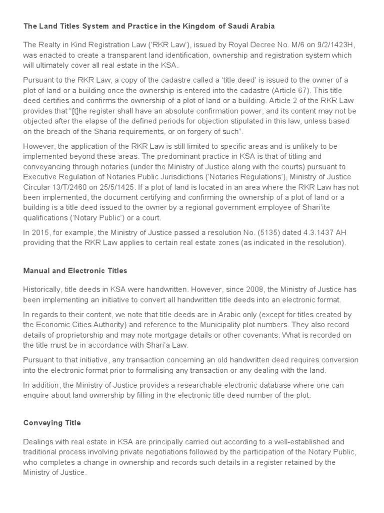The Land Titles System and Practice in The Kingdom of Saudi Arabia ...