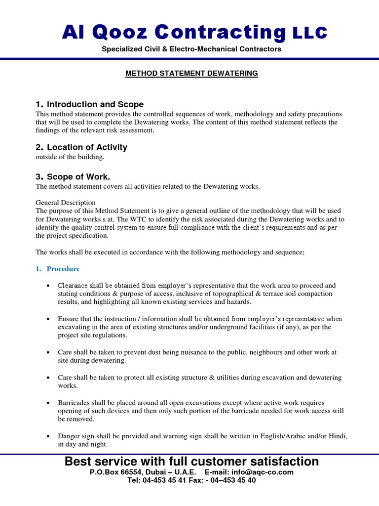 1.method Statement Dewatering PDF | PDF | Pump | Safety