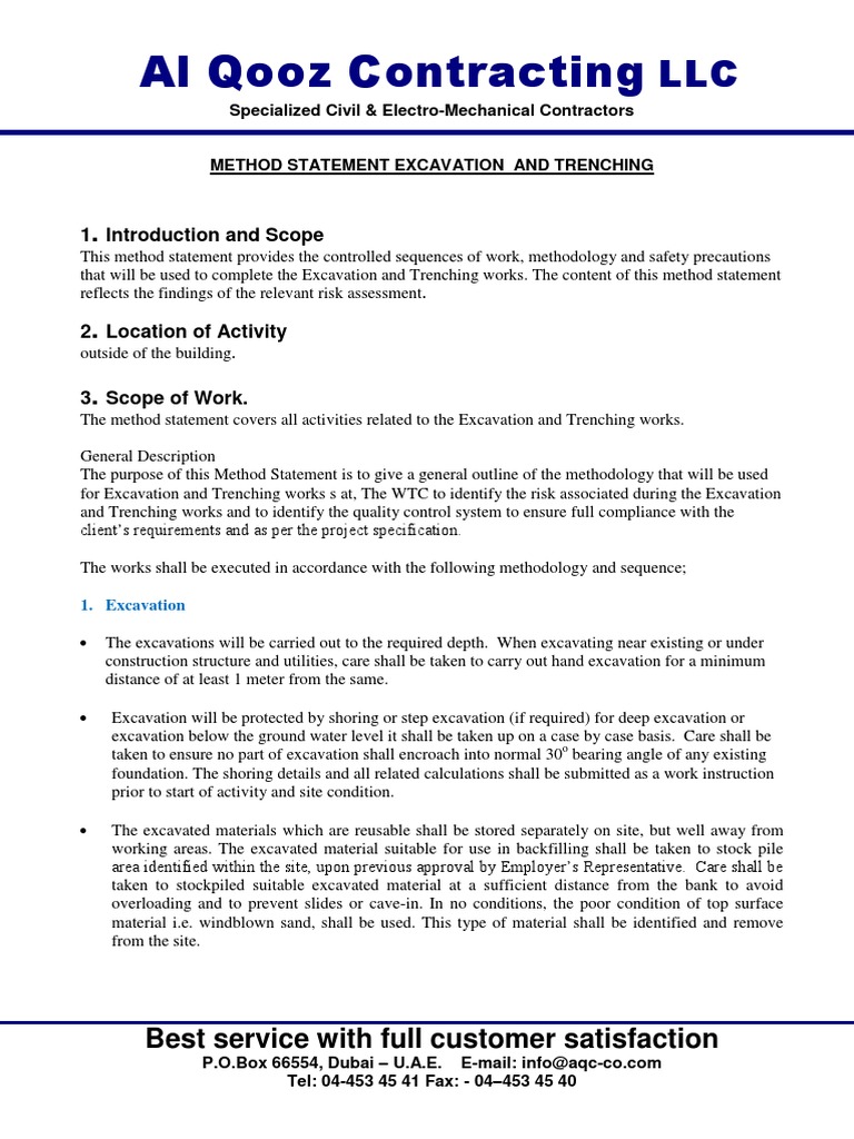 2.method Statement Excavation and Trenching | PDF | Excavation ...