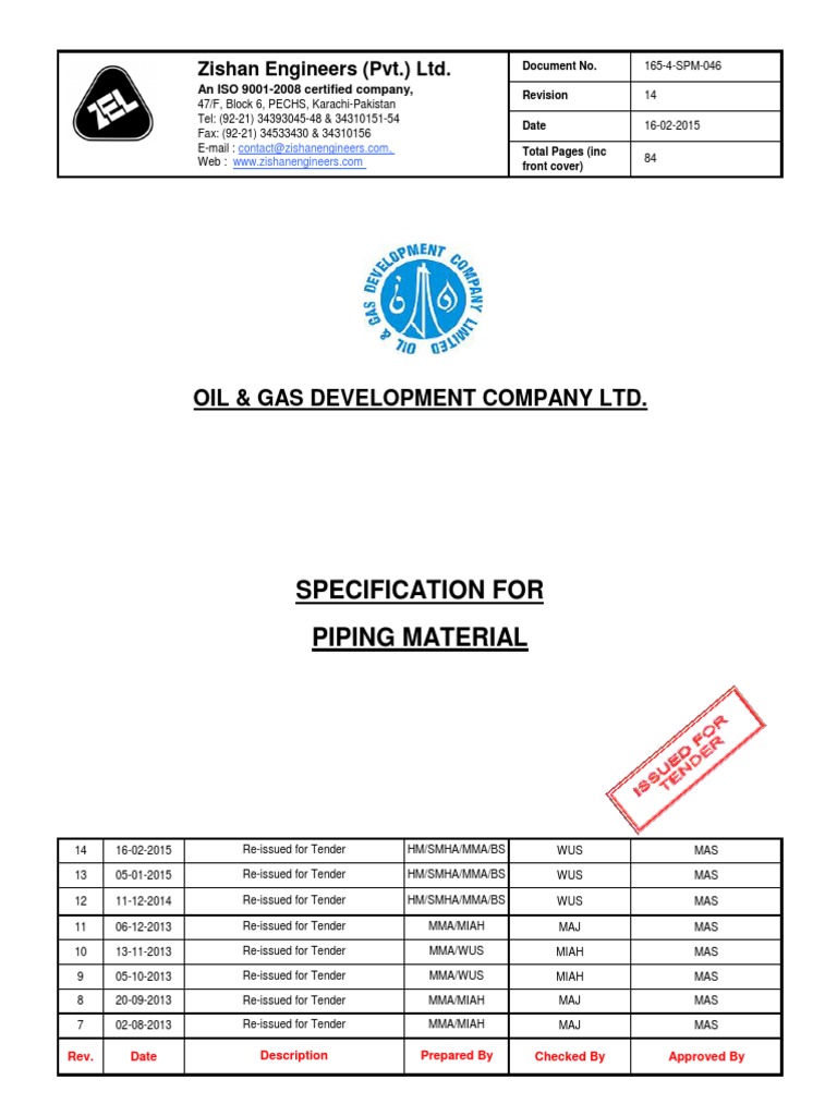 Pipe Spec | PDF | Pipe (Fluid Conveyance) | Building Materials