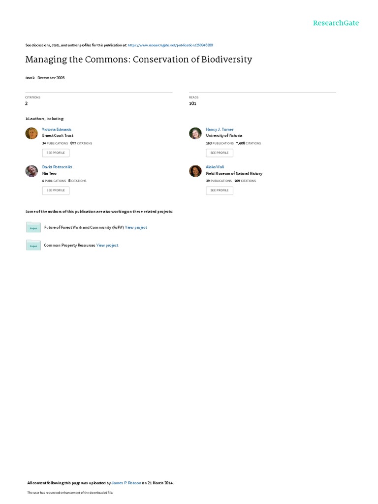 Managing The Commons: Conservation of Biodiversity: December 2005 | PDF ...
