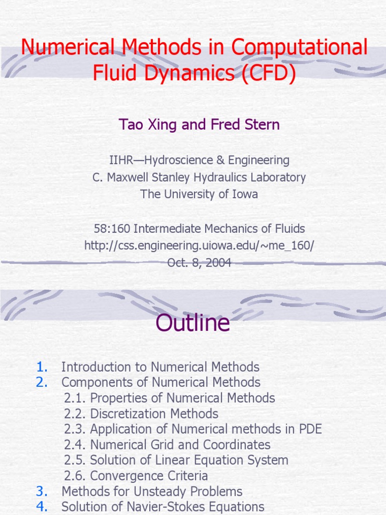 Numerical Methods In Computational Fluid Dynamics Cfd Tao Xing And Fred Stern Pdf Navier