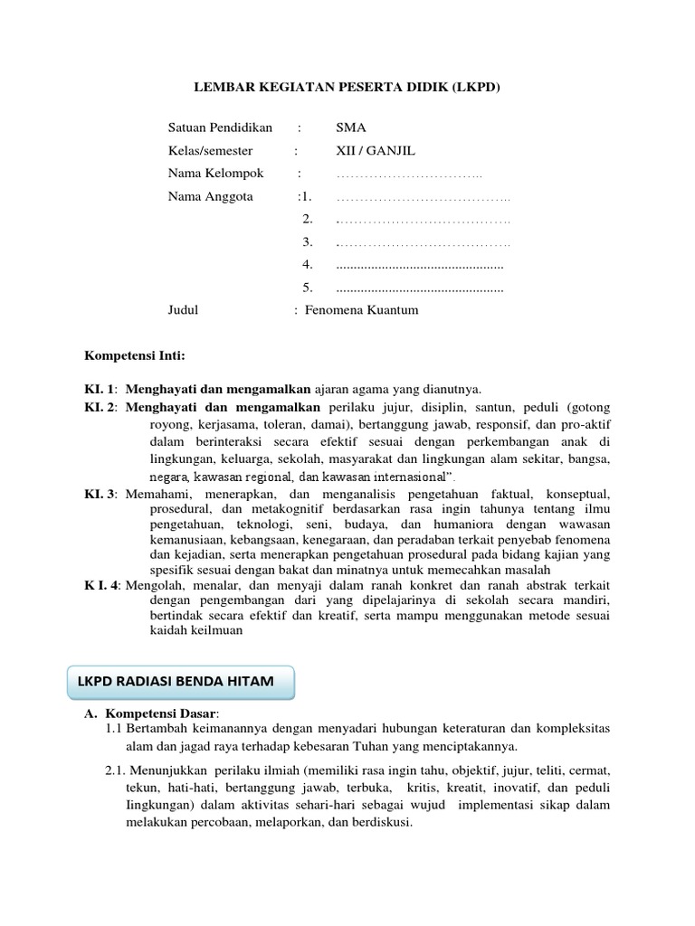 Contoh Format LKPD | PDF