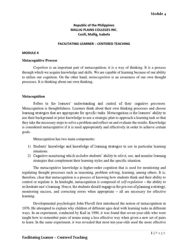 Module 4 - Facilitating Learner - Centered Teaching | PDF ...