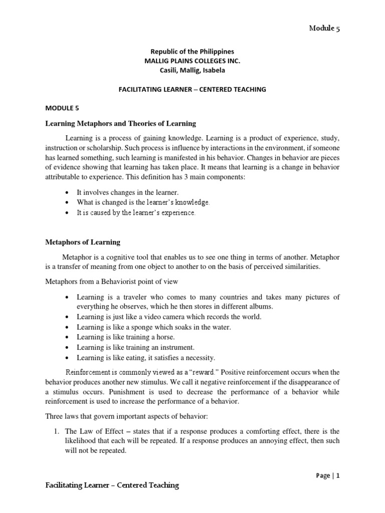 Module 5 - Facilitating Learner - Centered Teaching | PDF | Constructivism (Philosophy Of ...