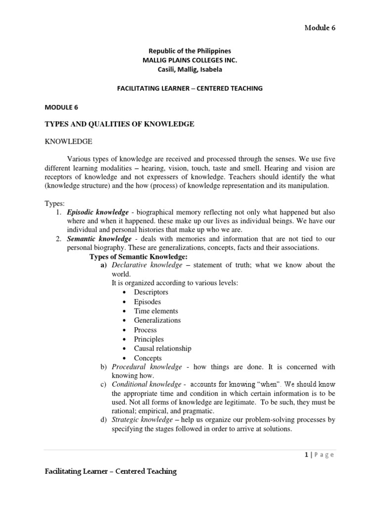 Module 6 - Facilitating Learner - Centered Teaching | PDF | Concept | Idea