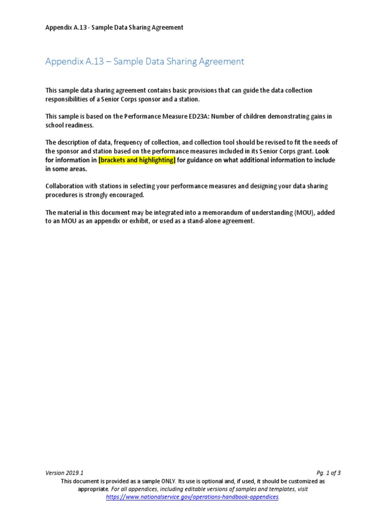 Appendix A.13 - Sample Data Sharing Agreement - 508 | PDF | Data ...