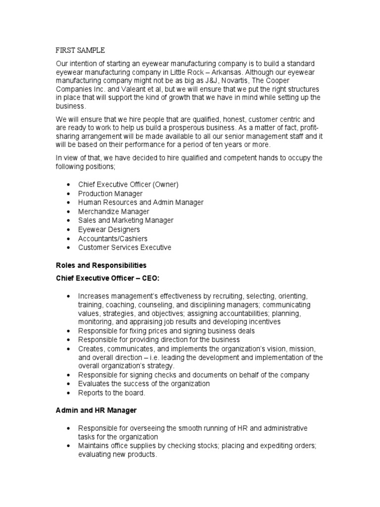 Roles and Responsibilities Chief Executive Officer - CEO | PDF | Human ...