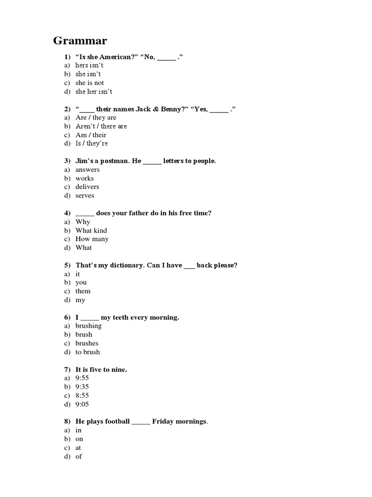 Beginner Elementary Level Test | PDF | Home | Food And Drink