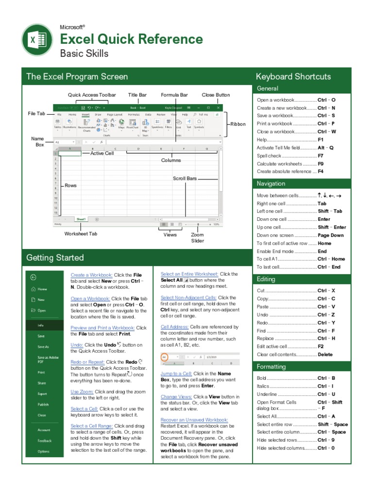 Excel Quick Reference: Basic Skills | PDF | Software | Computing