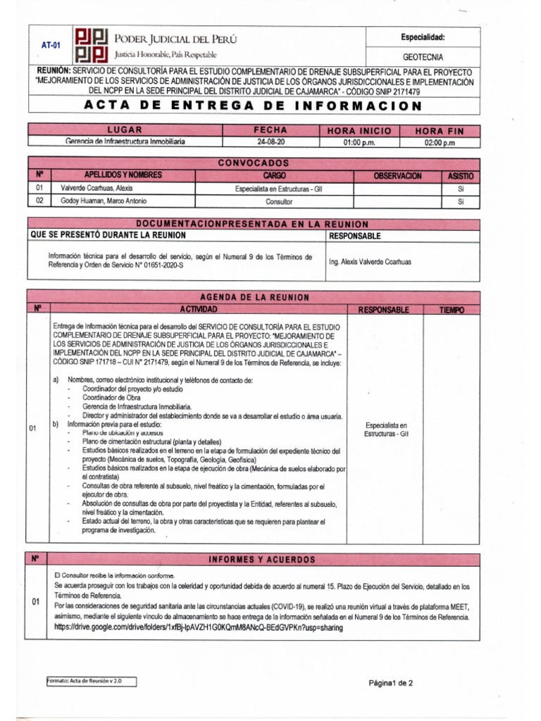 Acta Entrega Informacion | PDF