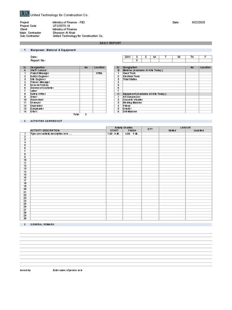 Daily Report Forms | PDF | Economic Sectors | Engineering