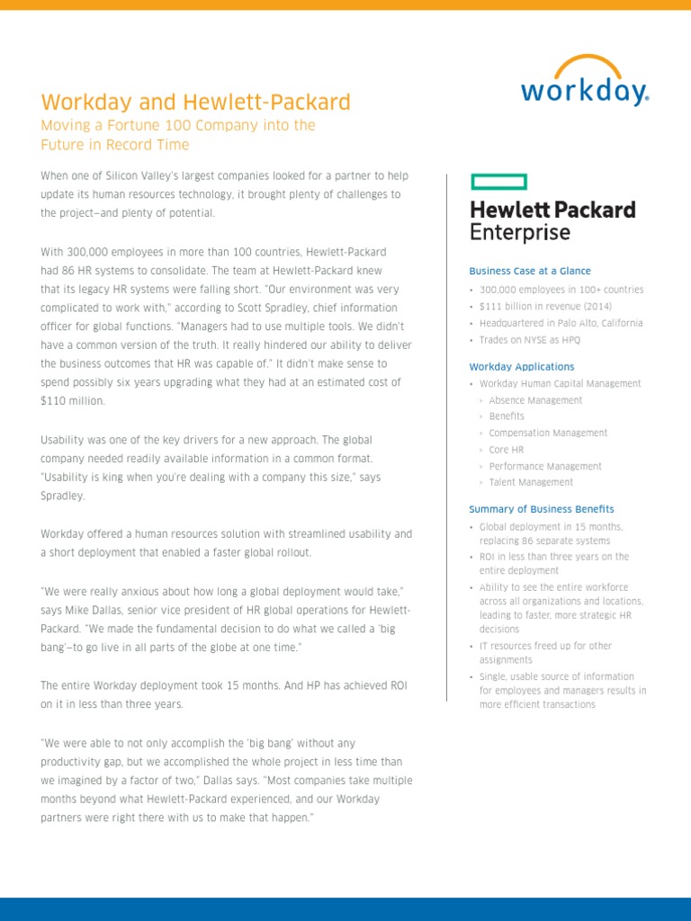 Workday Hewlett Packard Company Case Study | PDF | Hewlett Packard ...