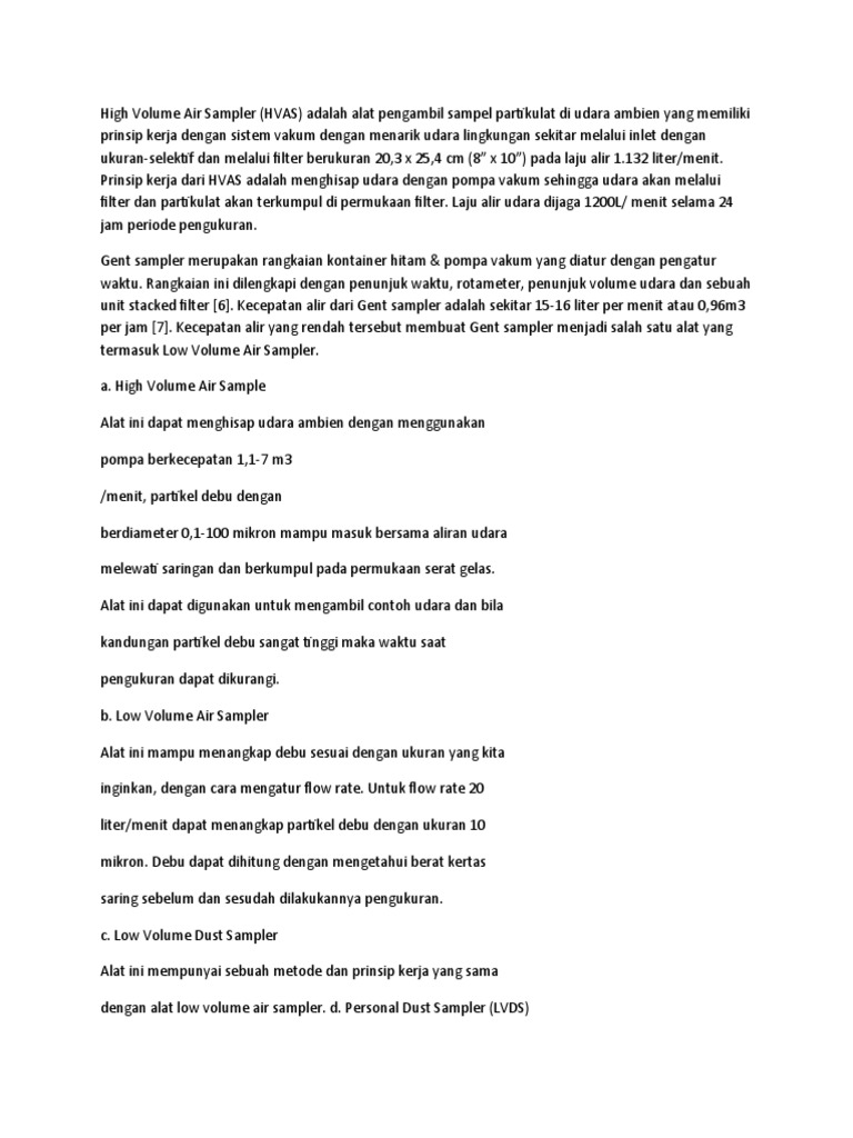 Prinsip Kerja High Volume Air Sampler | PDF