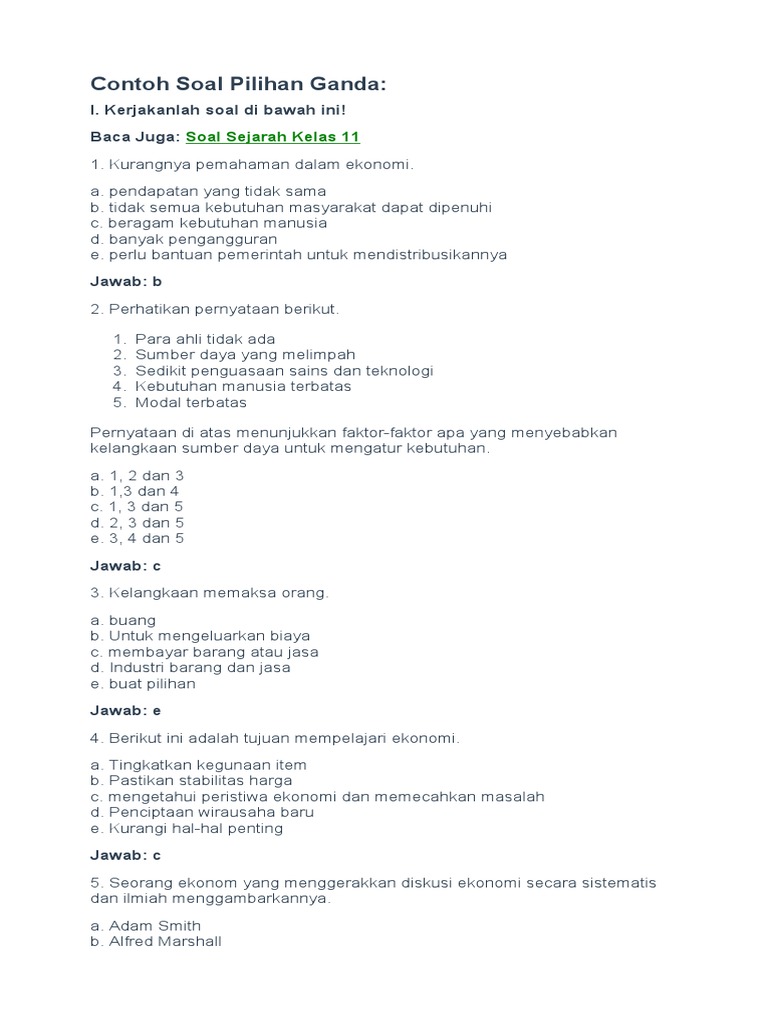 Soal Ekonomi Kelas 11 | PDF | Pengelolaan Keuangan & Uang