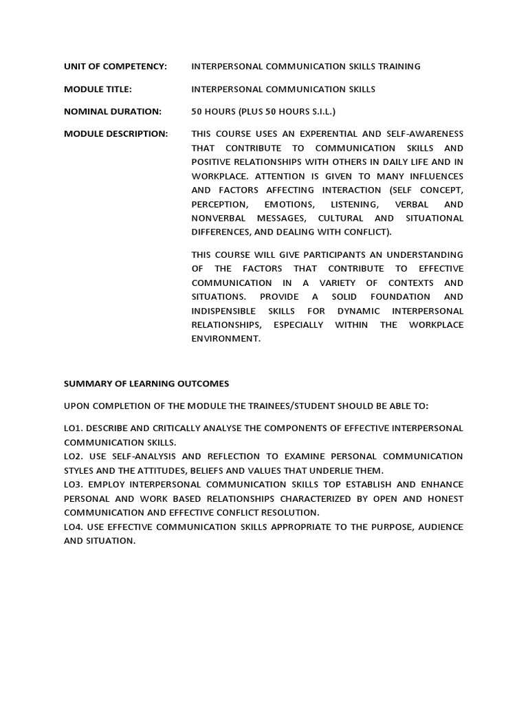 Unit of Competency: Module Title: Nominal Duration: Module Description ...