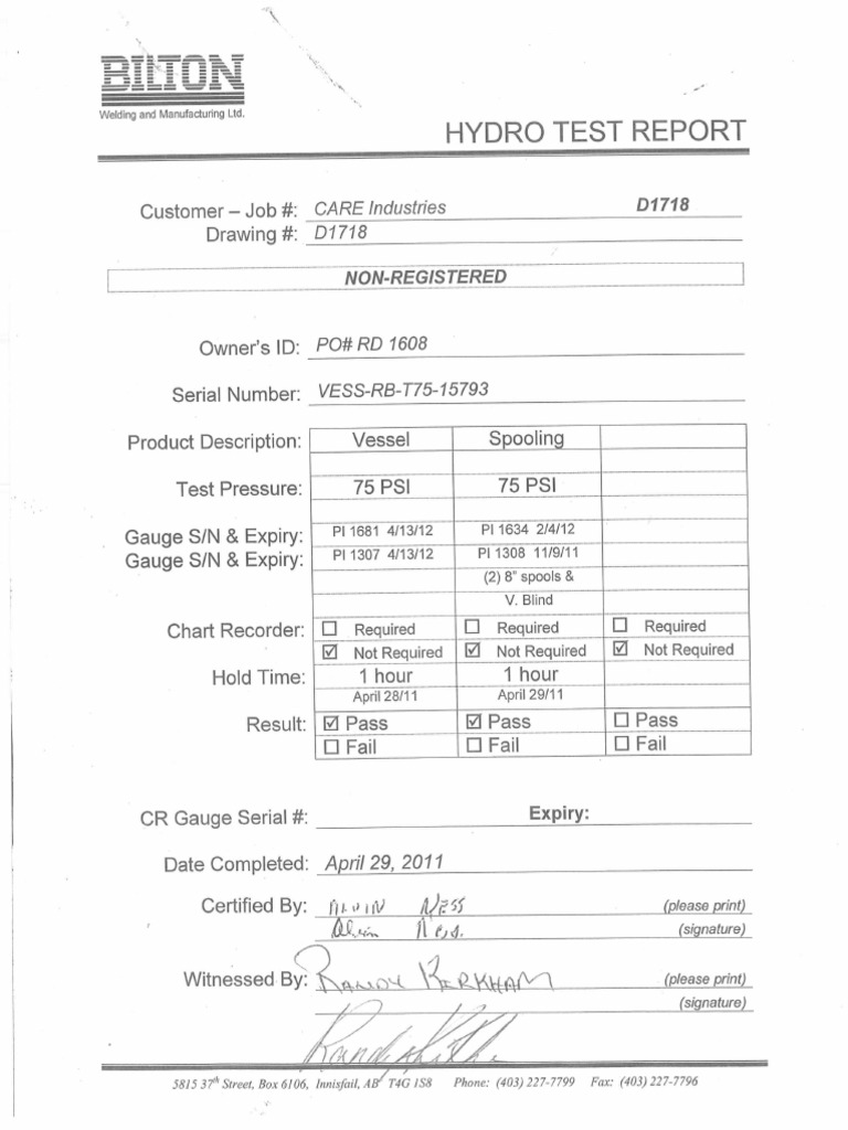 Hydro Test Report | PDF