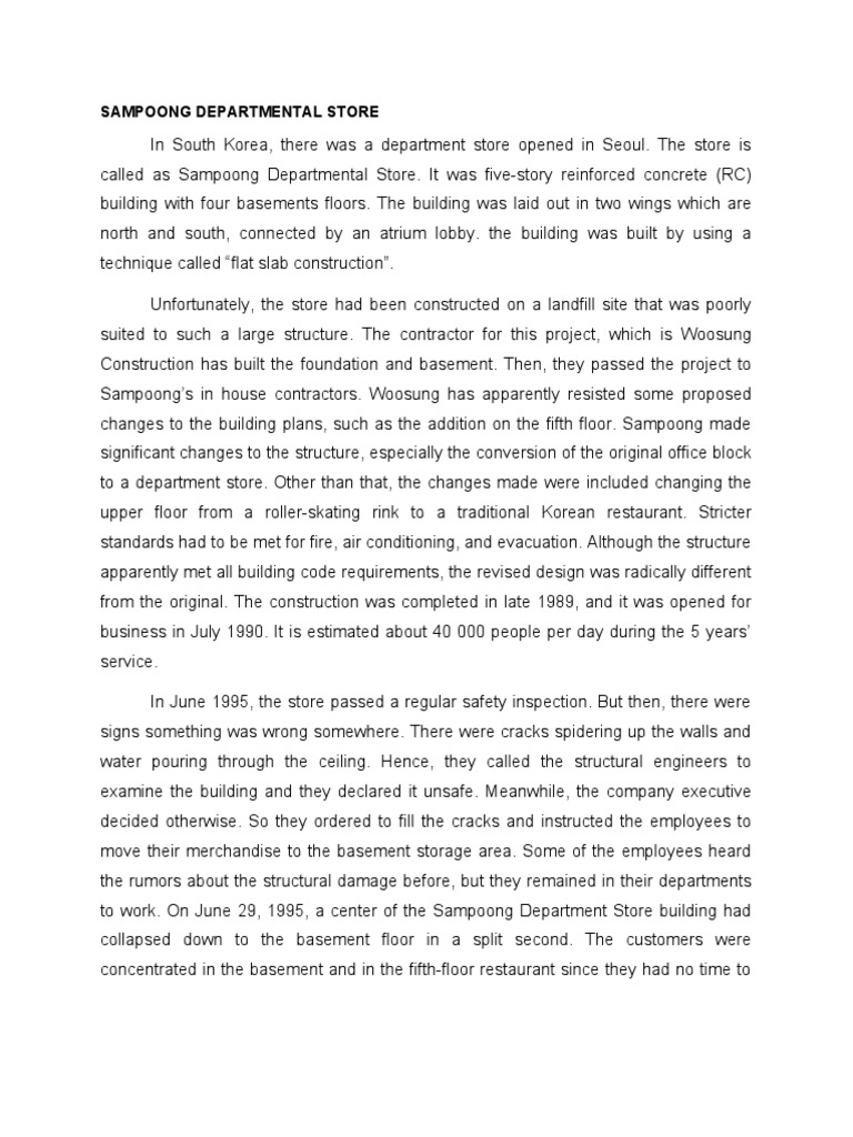 CS Sampoong Departmental Store | PDF | Civil Engineering | Business