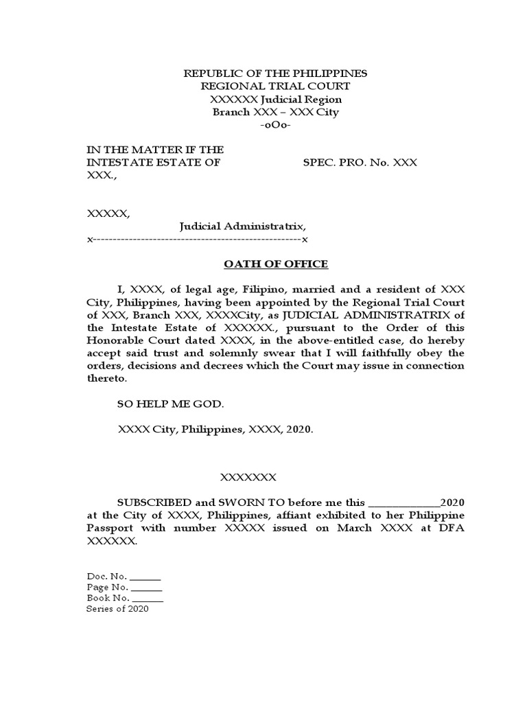 Oath of Office Judicial Administrator | PDF