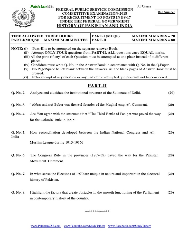 2018 Pakistan History Exam Guide | PDF | Asia | Pakistan