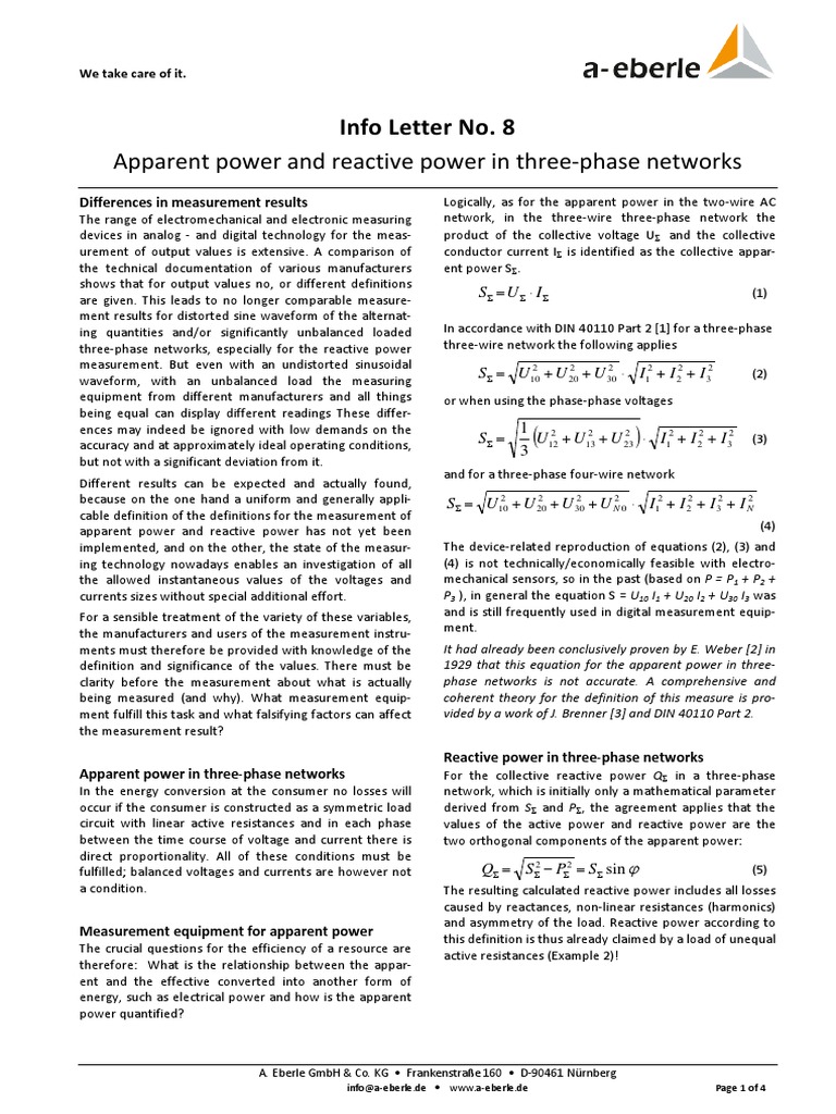Apparent Power and Reactive Power in Three-Phase Networks | PDF | Ac ...