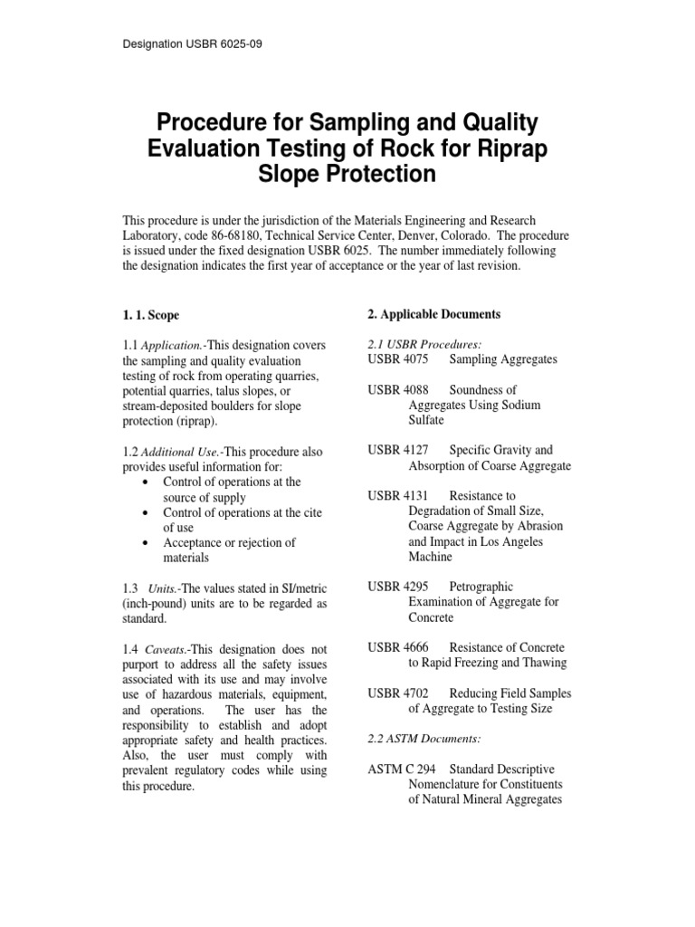 Procedure For Sampling and Quality Evaluation Testing of Rock For ...