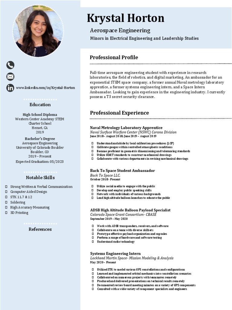 Aerospace Engineering Student Profile | PDF | Science, Technology, Engineering, And Mathematics ...
