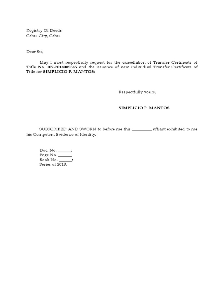 Title Request for Property Transfer | PDF | Law