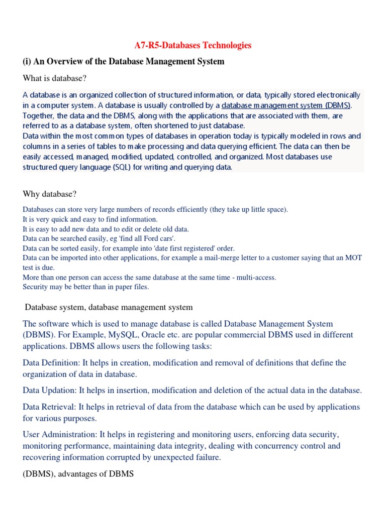A7-R5-Databases Technologies (A Level Syllabus Based Notes) | PDF ...