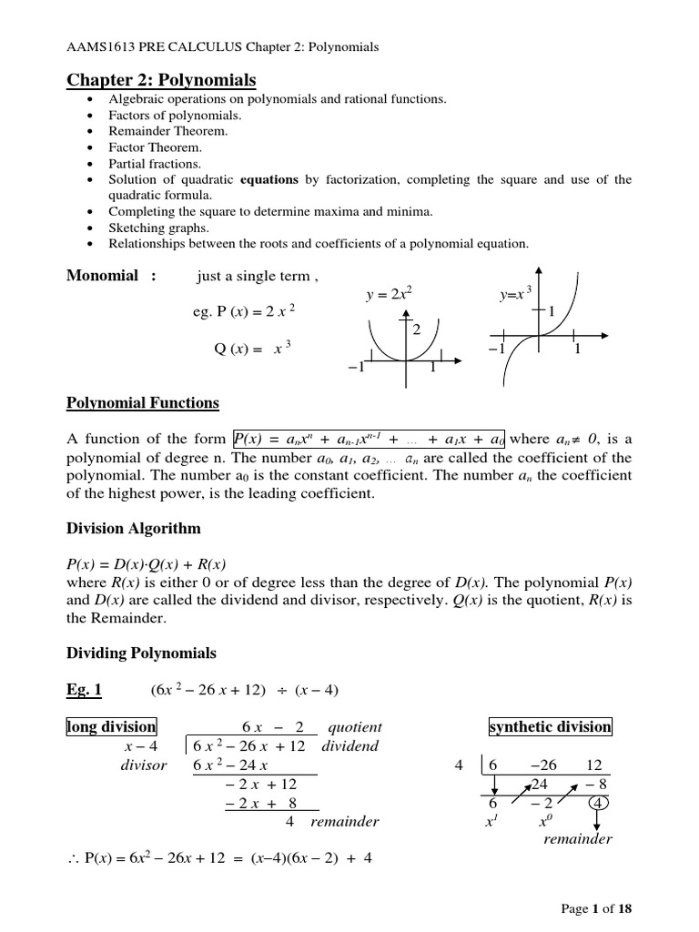 Aams1613 Chapter 2 Polynomials Pdf Quadratic Equation Factorization